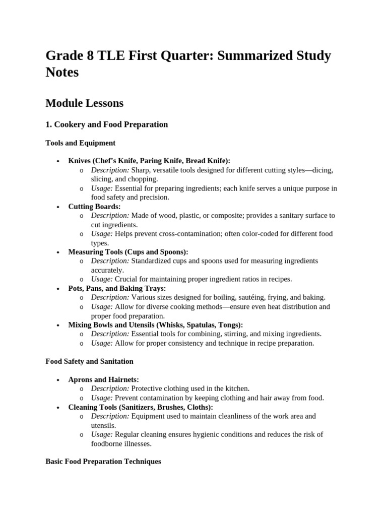 Grade 8 TLE Module First Quarter Lessons, and Notes | PDF | Baking | Dough