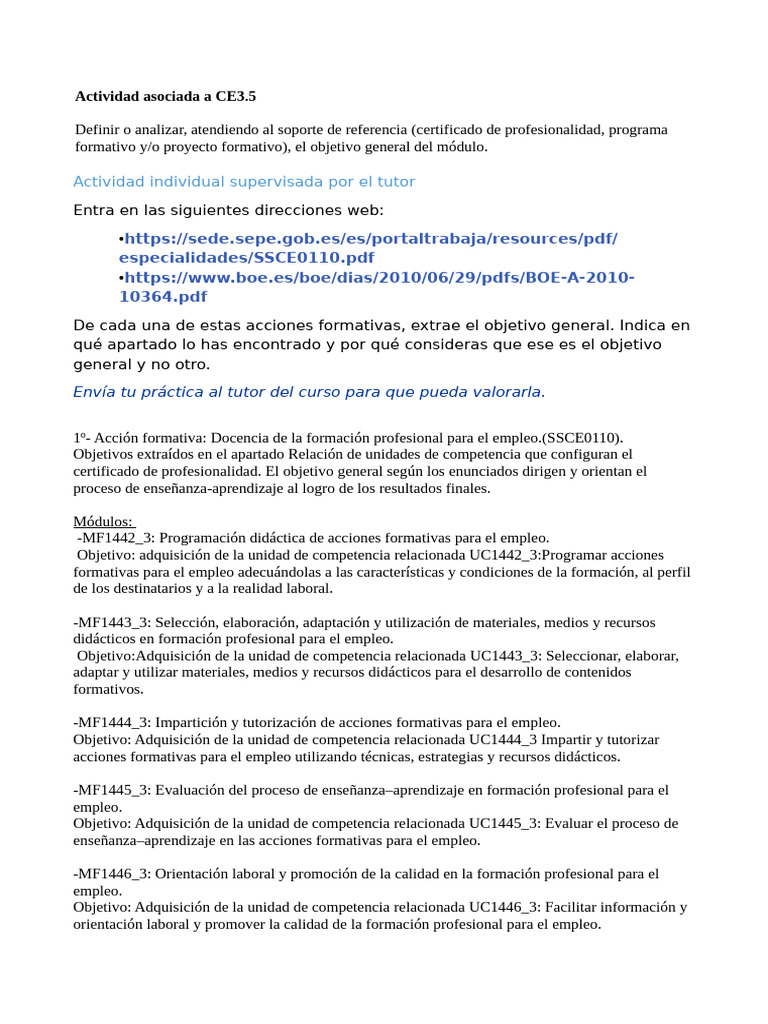 Actividad asociada a CE3.5 | PDF | Enfermería | Educación vocacional