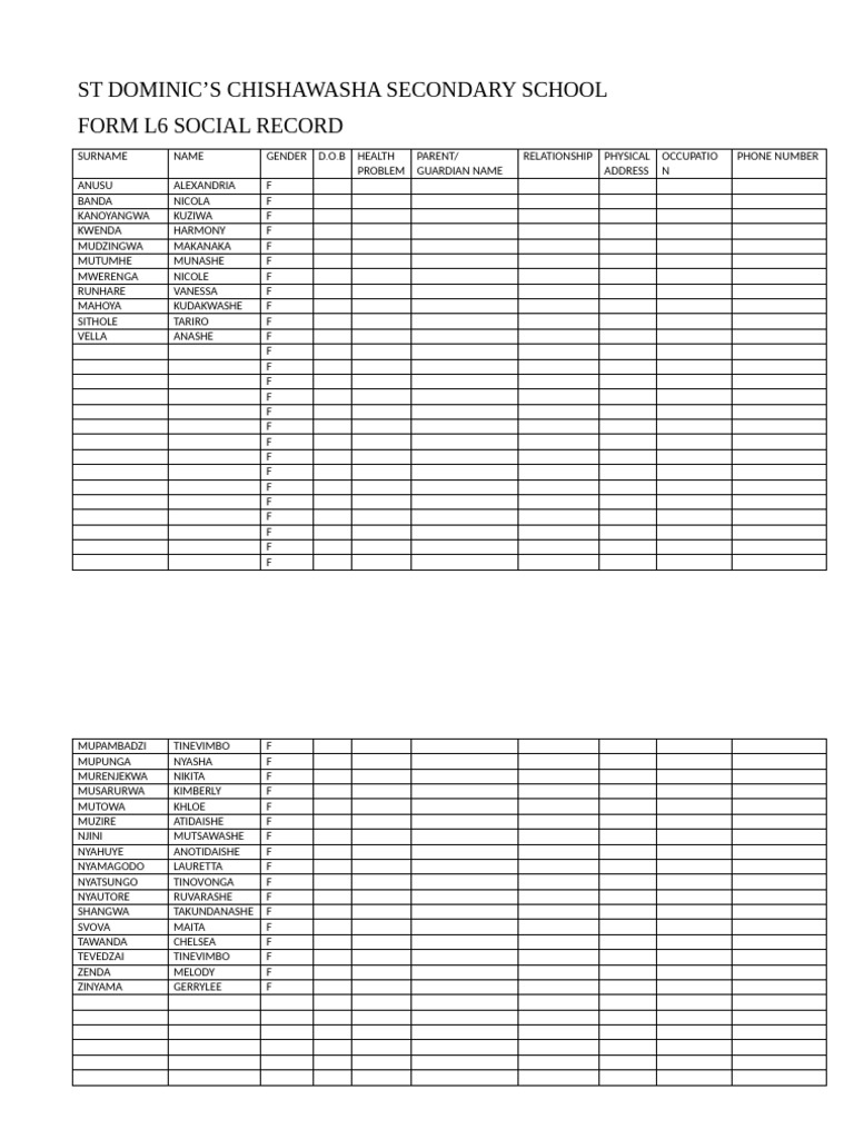 Form L6 Social Record | PDF