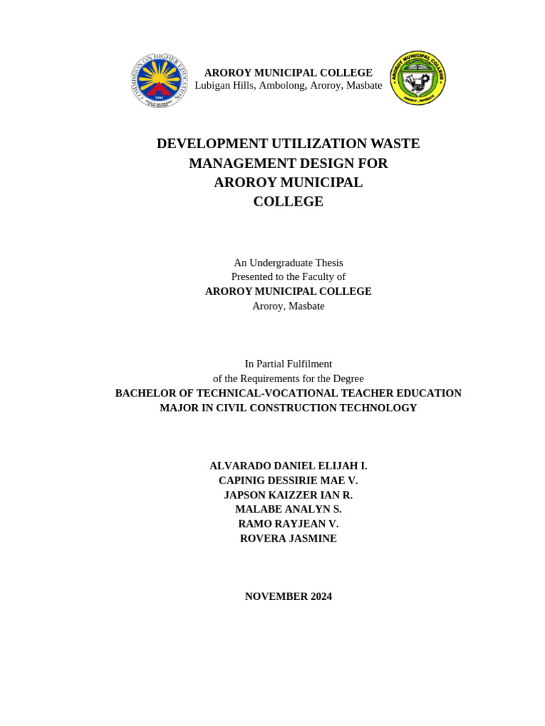 Development Utilizizing Waste Management Design of Aroroy Municipal ...