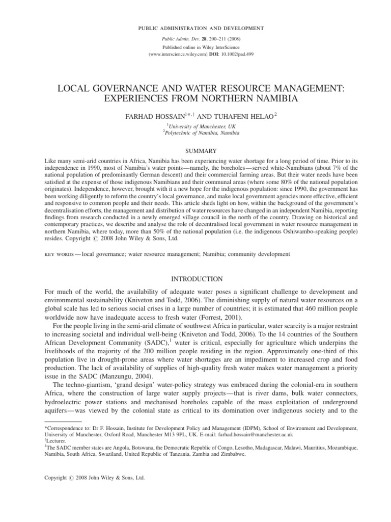 Local Governance and Water Resource Mana | PDF | Namibia | Economic ...