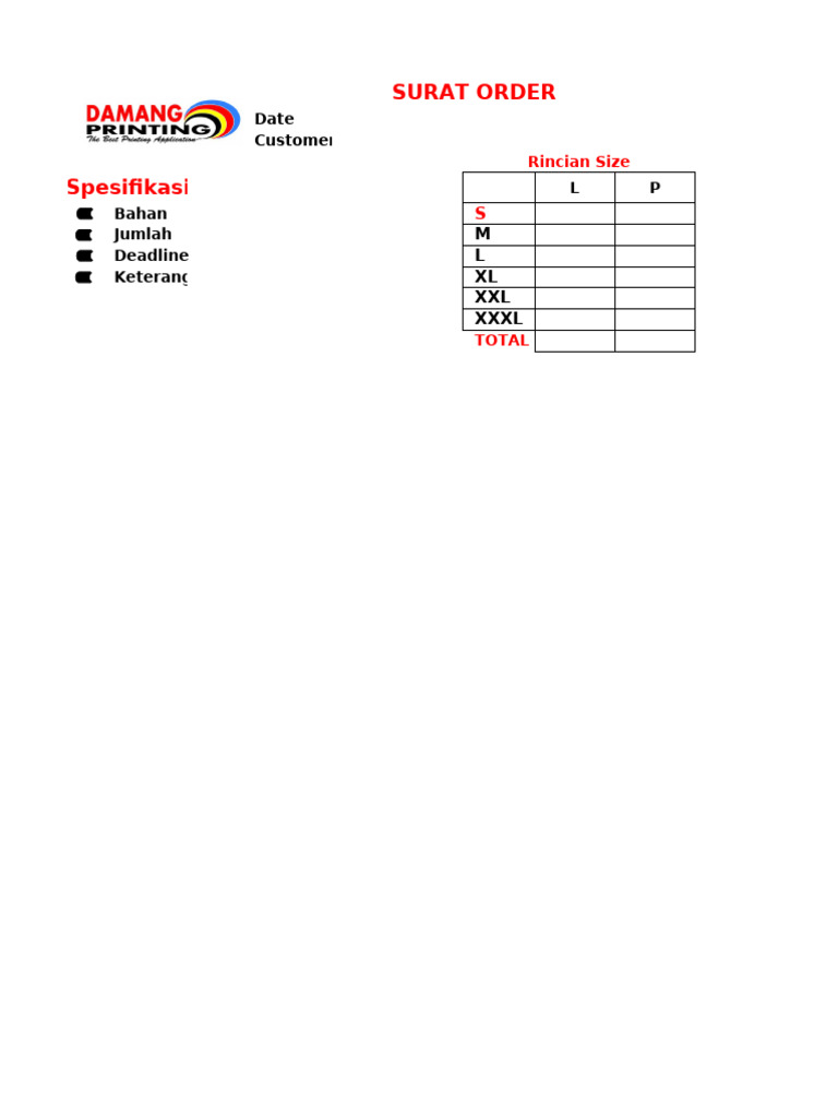 Order Details and Specifications Document | PDF