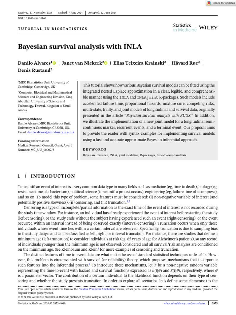 Statistics in Medicine - 2024 - Alvares - Bayesian survival analysis with INLA | PDF ...