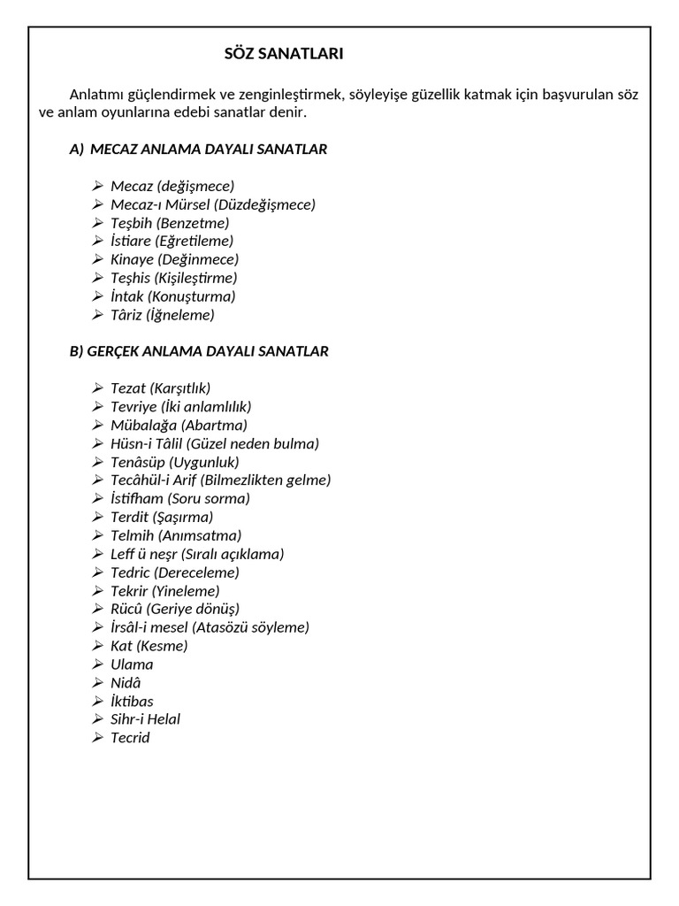 Söz Sanatlari Son Hali | PDF