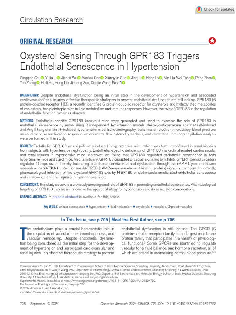 Chu Et Al 2024 Oxysterol Sensing Through gpr183 Triggers Endothelial ...