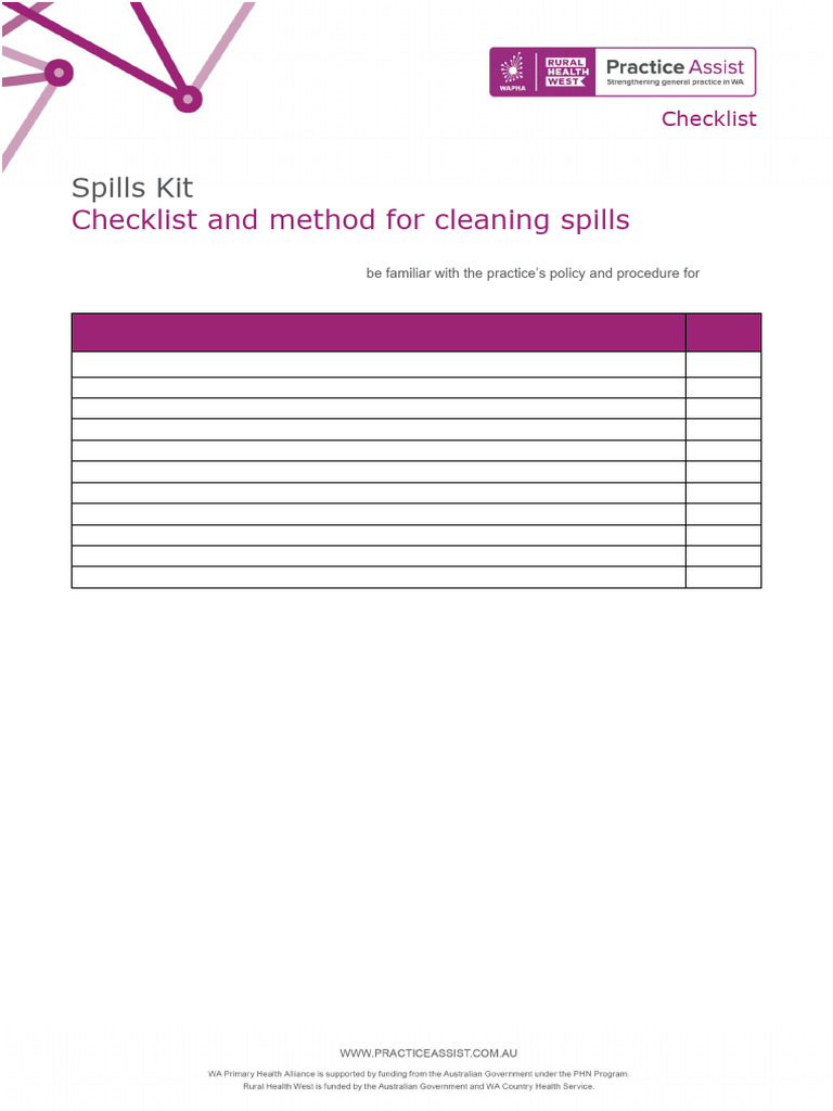 Spills Kit Checklist and Method For Cleaning Spills | PDF | Personal ...