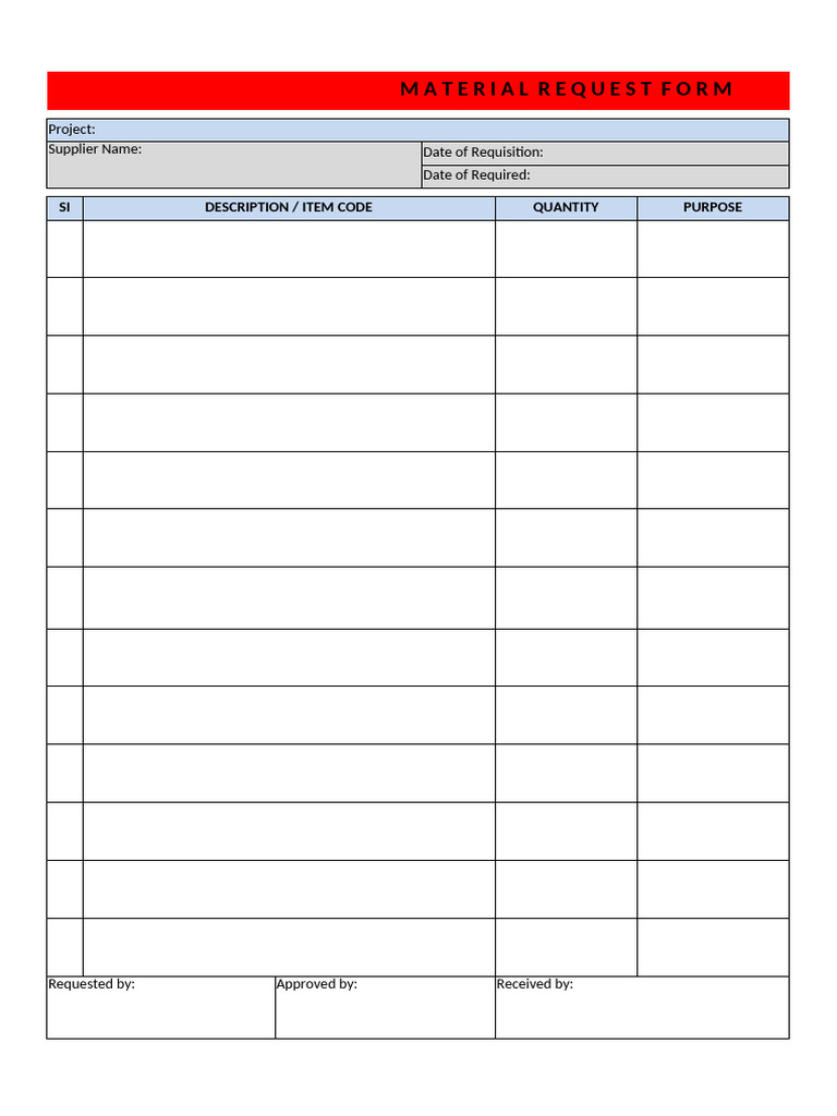 Sample Material Request Form | PDF