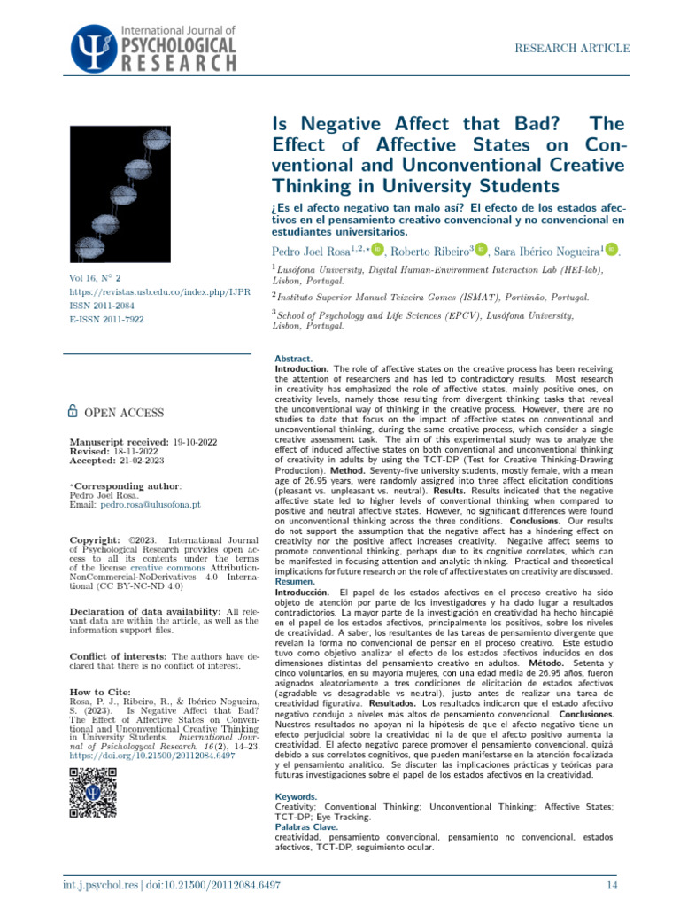 Is Negative Affect That Bad? The Effect of Affective States On Con ...
