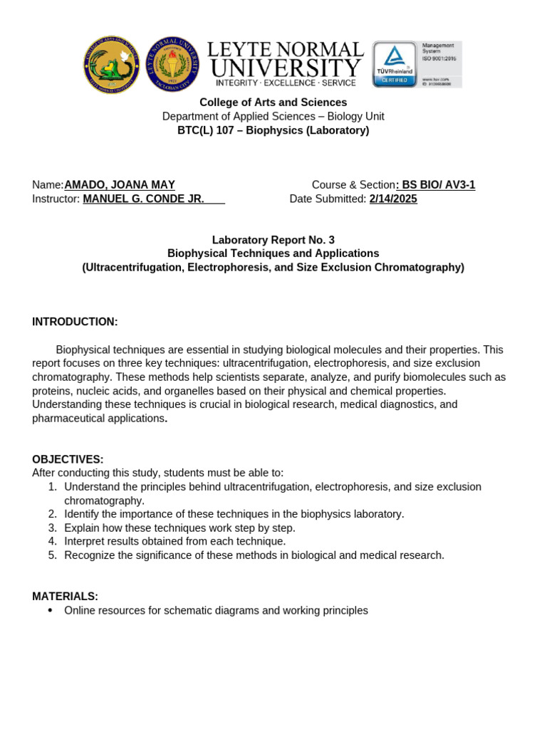 Laboratory Report 1 Common Lab Tools and Equipment (PRINT) | PDF | Chromatography | Proteins