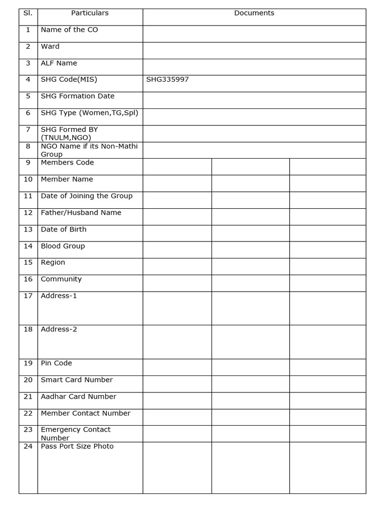 SHG Member Registration Form | PDF