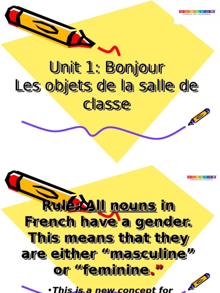 VH French G3 U1 SL S4 Classroom Objects | PDF | Grammatical Gender ...