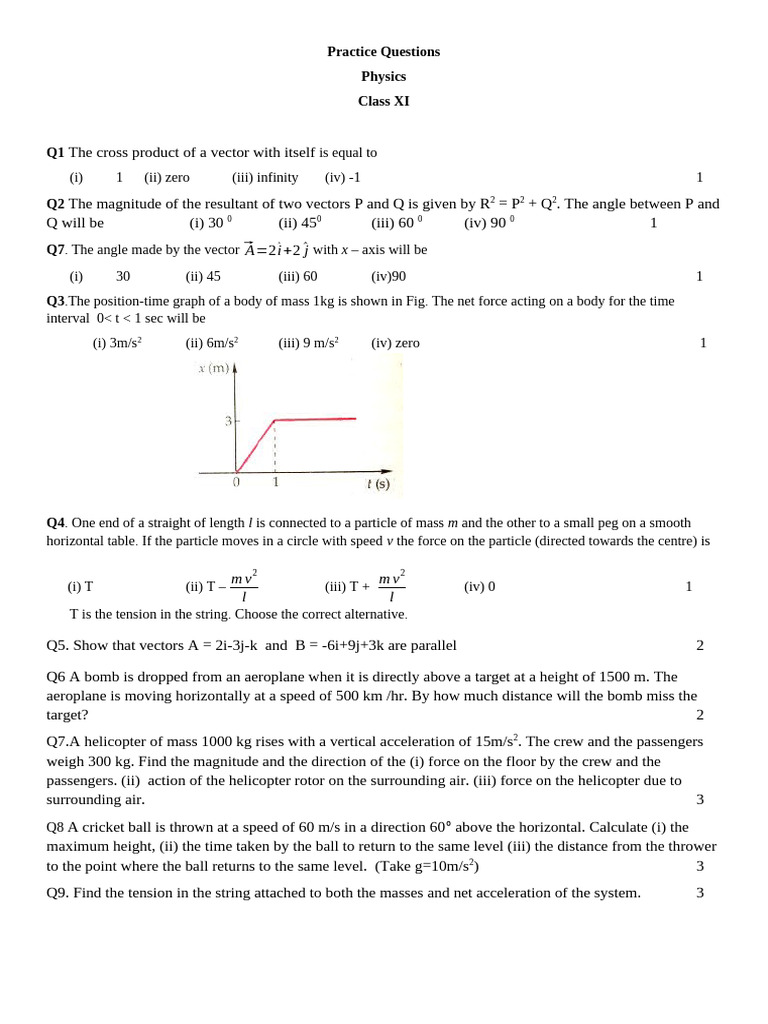 Practice Questions For PT2 STD 11 | PDF | Mechanics | Physics