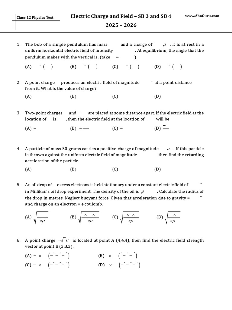 PdfT002 12 Phy 10Q 07apr25 | PDF | Electric Field | Force