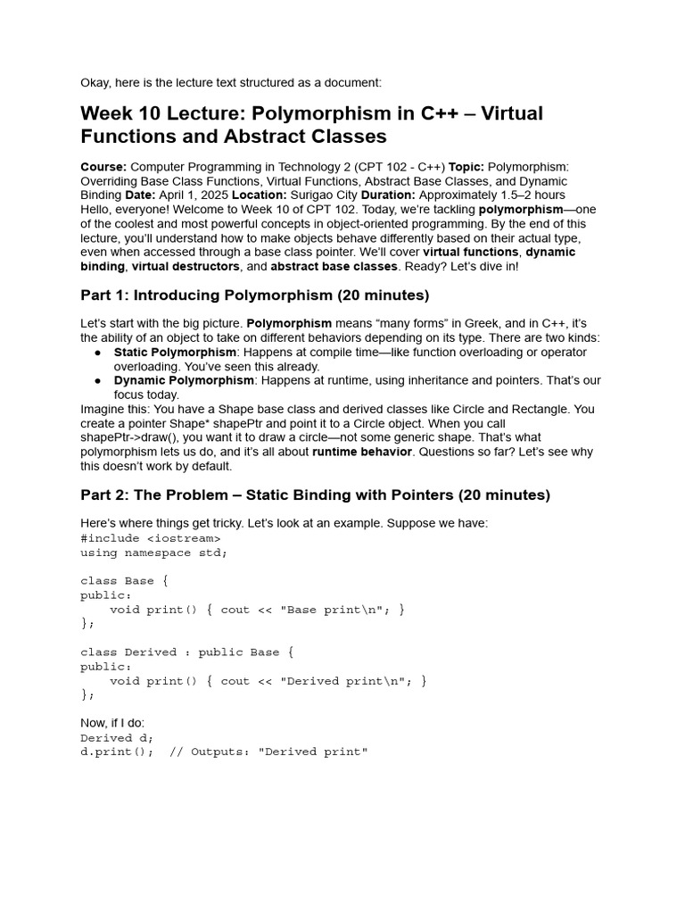 Bcp121 Week 10 Lecture 1 | PDF | Inheritance (Object Oriented ...