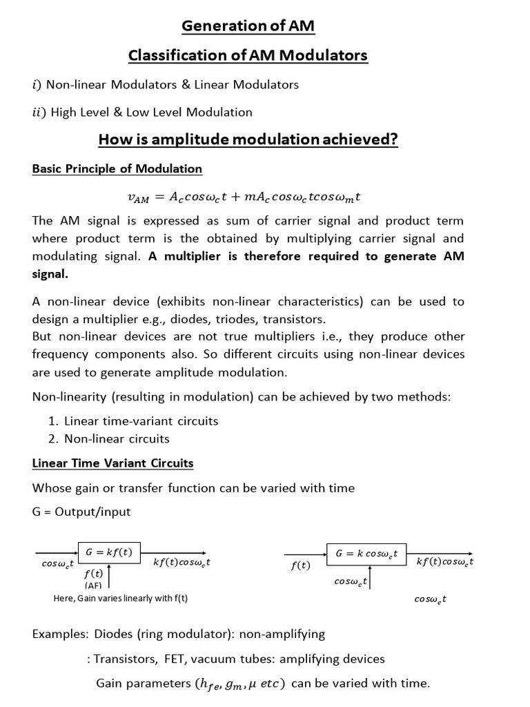 AM Generation Methods Explained | PDF | Modulation | Electronic Circuits