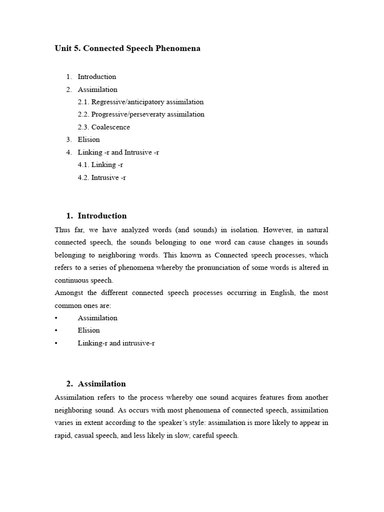 Unit 5. Connected Speech Phenomena | PDF | Consonant | Phonetics