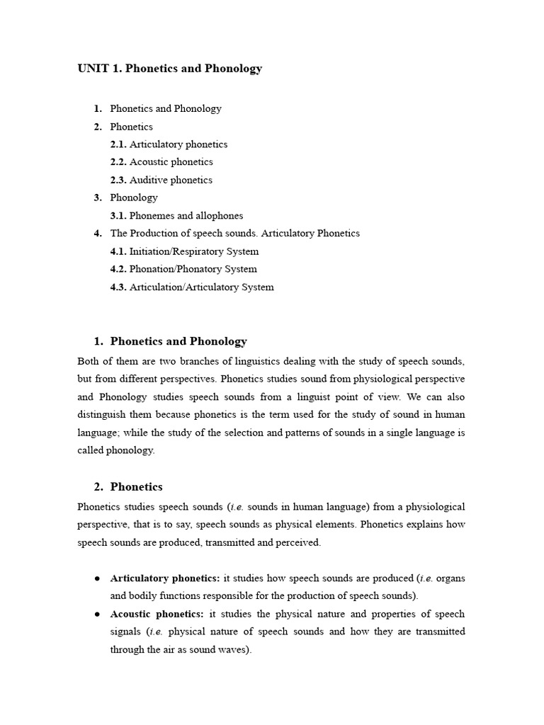 Unit 1. Phonetics and Phonology | PDF | Phonetics | Phoneme
