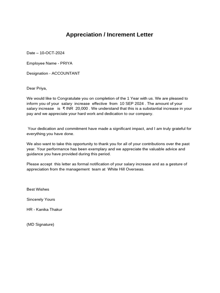 Salary Increment Appreciation Letter | PDF