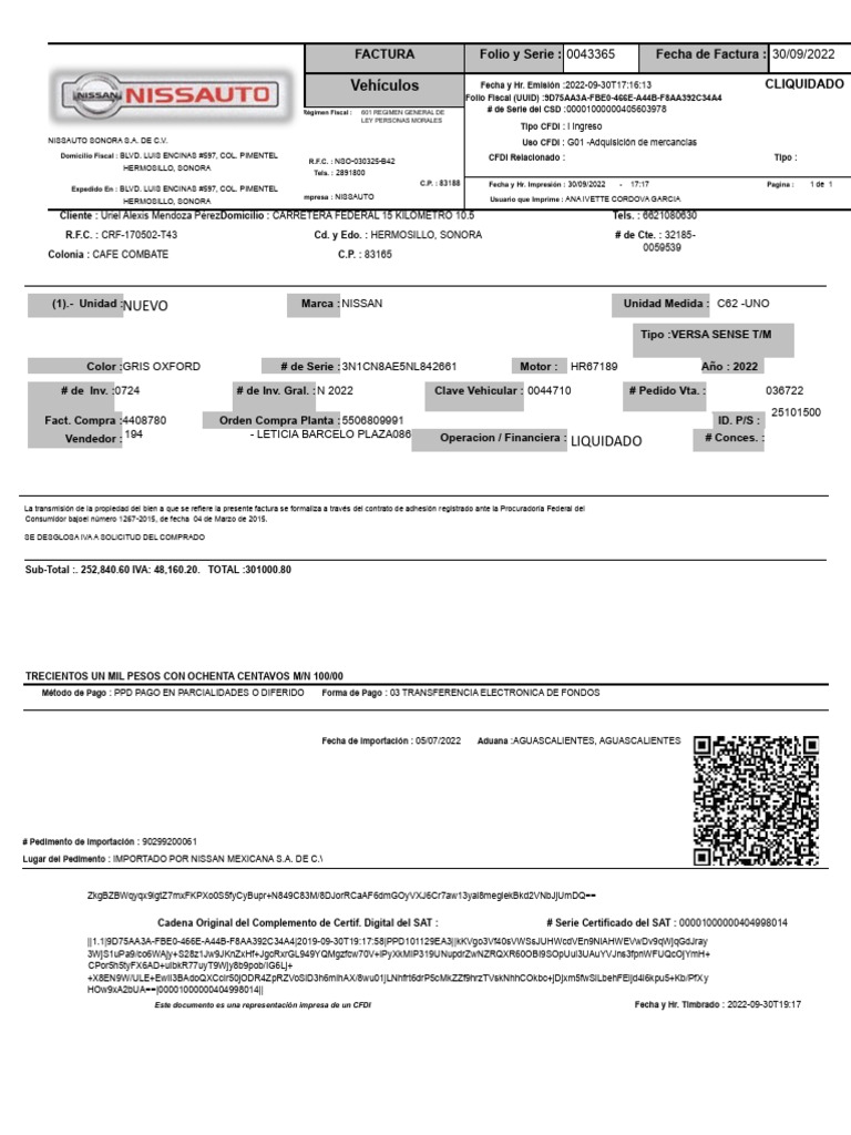 Factura Nissan | PDF