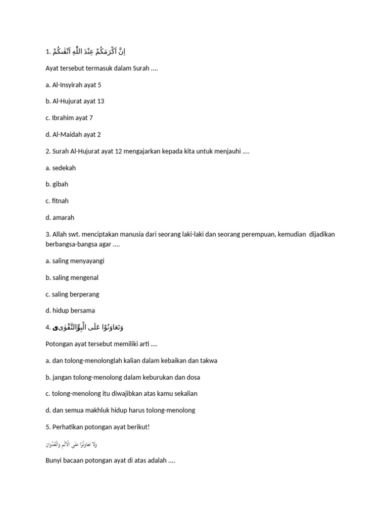 Soal Sts Pai Kelas 6 SD Kumer | PDF