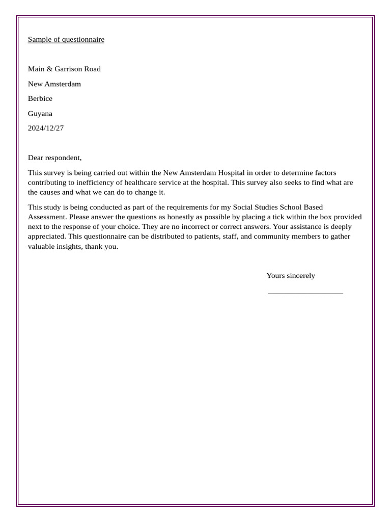 Questionnaire For Social Studies Sba | PDF | Preventive Healthcare ...