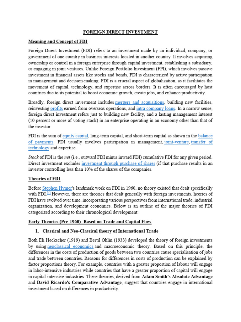 FDI-Concept and Theories | PDF | Foreign Direct Investment | Market ...
