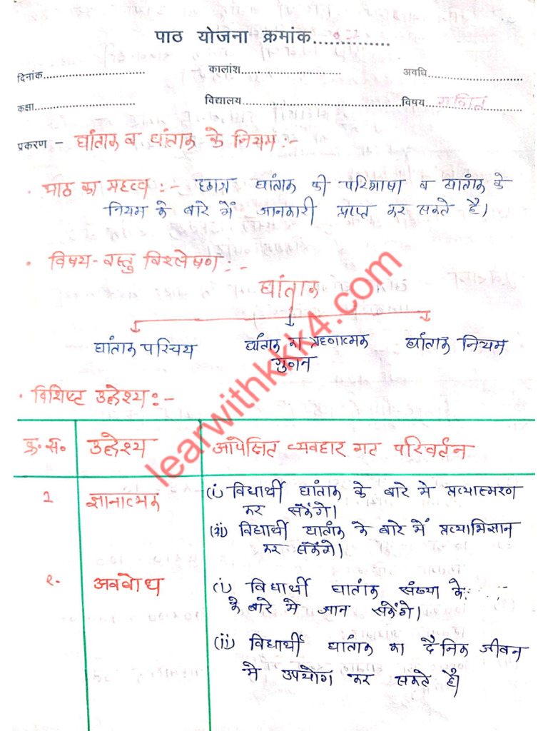 Ghat or Ghatank Ke Rule Lesson Plan B.ed MATH | PDF