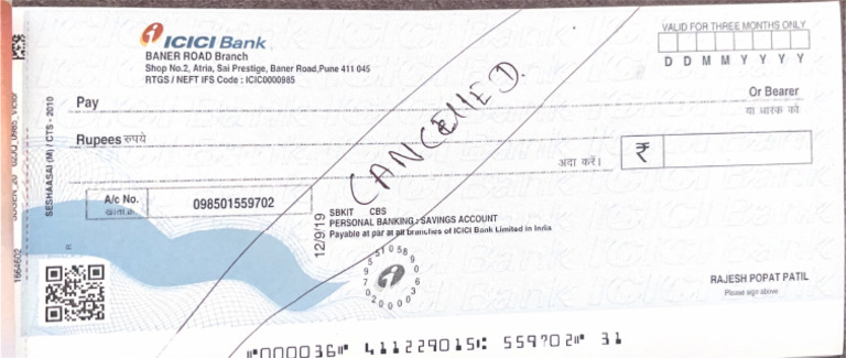ICICI Cancelledcheque | PDF