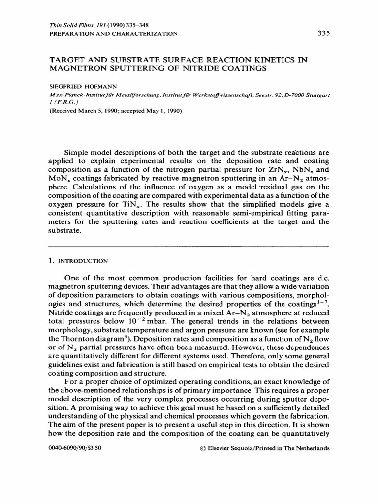 47 Target and Substrate Sufrace Reaction Kinetics in Magnetron Sputtering of Nitride Coatings ...