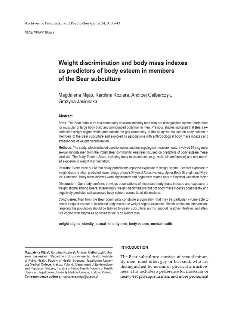 Weight Discrimination and Body Mass Indexes As Pre | PDF | Body Mass ...
