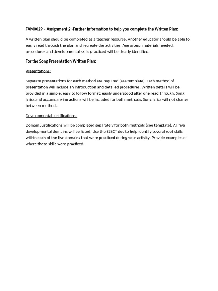 FAM0029 - Informational Guidelines For Written Plan (Assignment 2) | PDF