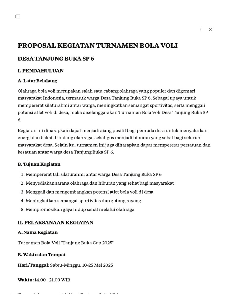 Volleyball Tournament Proposal For Tanjung Buka SP 6 Village - Claude | PDF