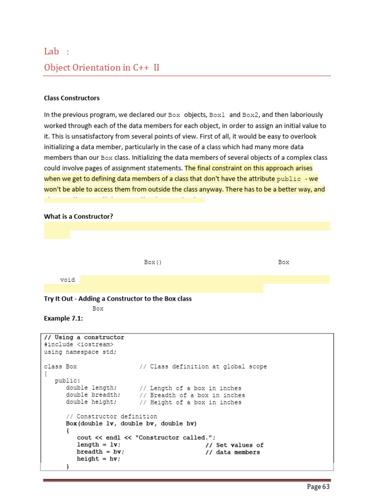 Lab 6 - Object Oriented in C++ - II | PDF | Constructor (Object Oriented Programming) | Programming