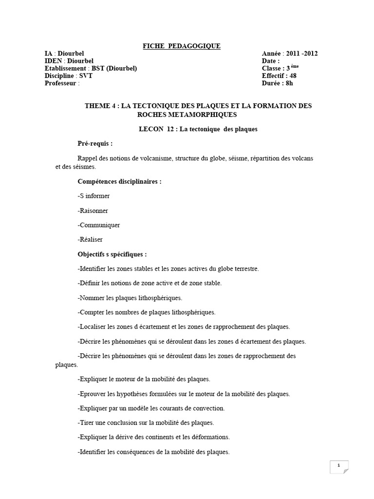 Tectonique des plaques en SVT 3ème | PDF | Tectonique des plaques ...