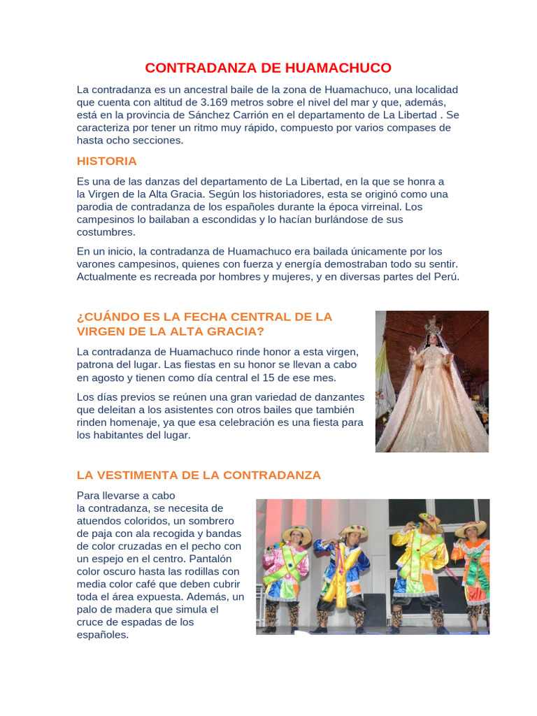 Contradanza de Huamachuco: Historia y Vestimenta | PDF