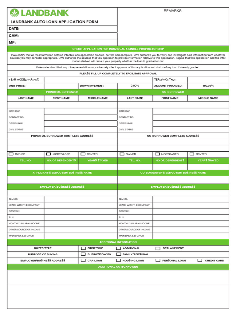 Fillable - VF AUTO LOAN APPLICATION FORM - FA11112024 | PDF | Loans ...