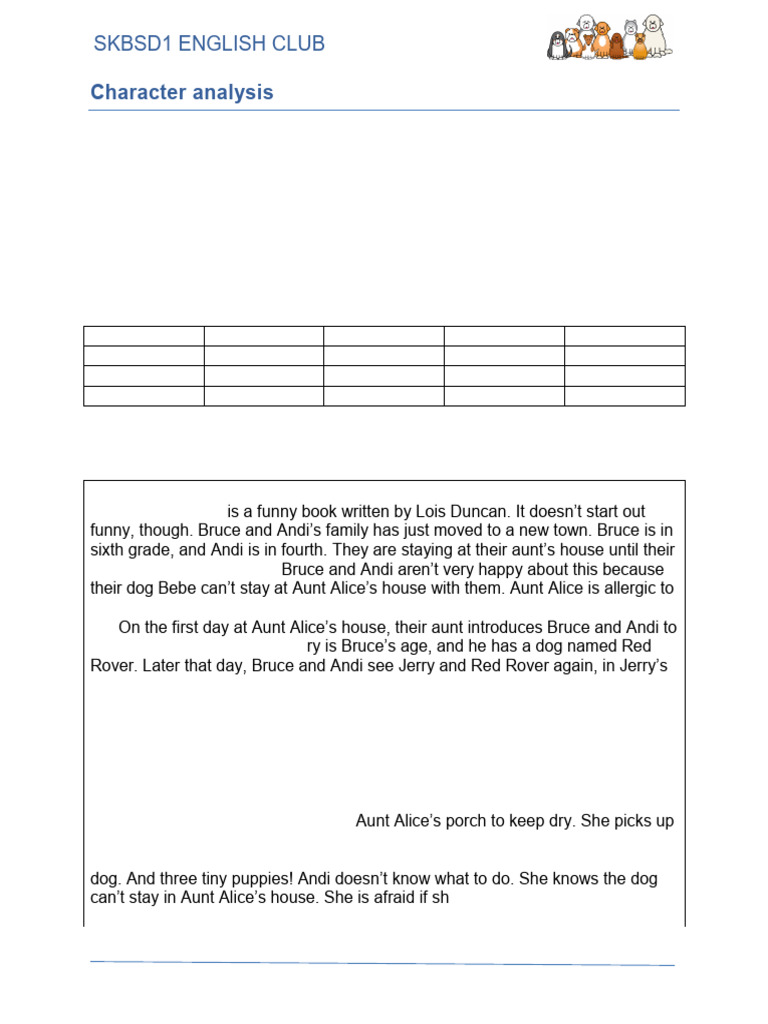 English Club Reading Task - Character Analysis | PDF