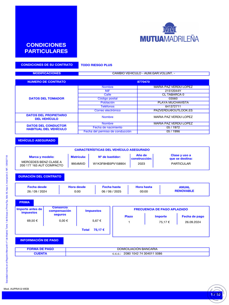 0001#01#P#8770470#0007#CP#APOL#0001 1 8770470 Condiciones Particulares | PDF | Póliza de seguros ...