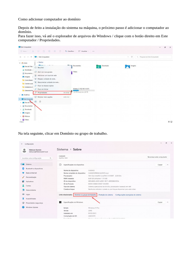 Como adicionar computador ao domínio | PDF