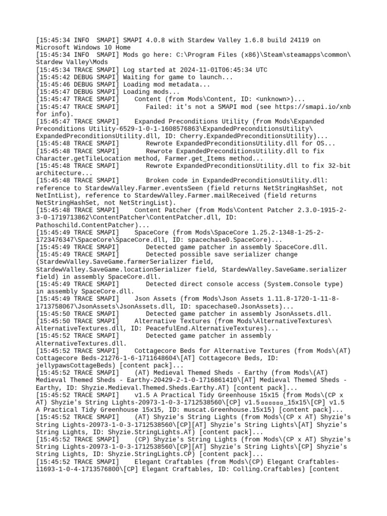 SMAPI log (eae40007de2346ff8bb5266ba05a4dc4) | PDF | Software Development