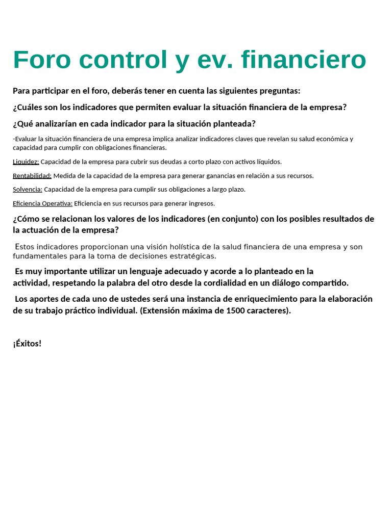 Foro Tp2 Control y Ev. Financiera | PDF