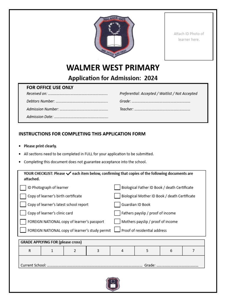 Walmer West Primary Admission Form 2024 | PDF | Vaccination