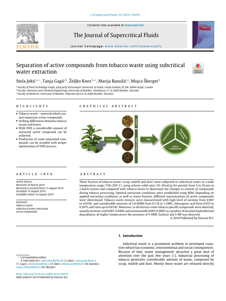 Tobacco Waste Active Compound Extraction | PDF | Solubility | Chemistry