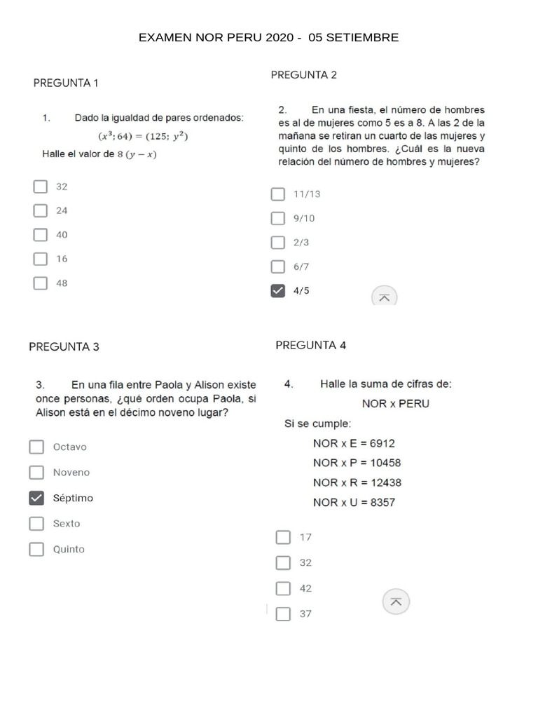 Examen Nor Peru 2020 | PDF