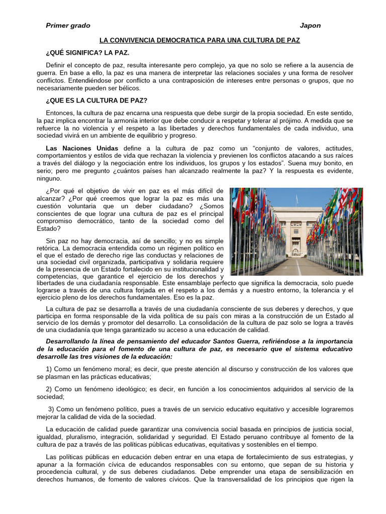 La Convivencia Democratica para Una Cultura de Paz | PDF | Paz | Democracia