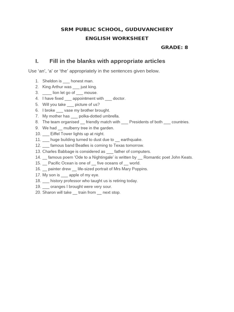 GRADE 8 English Worksheet | PDF