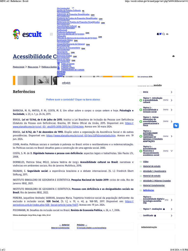 MINC - Ac - Referências - Escult | PDF | Brasil | Acessibilidade