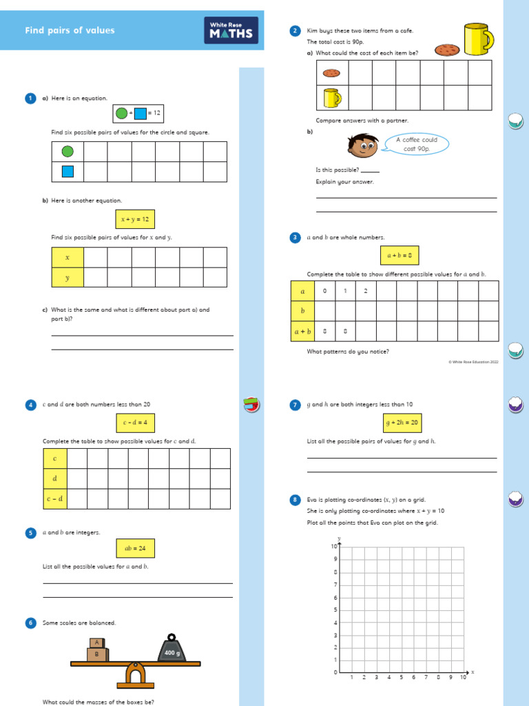 Value Pair Exploration Activities | PDF | Mathematics