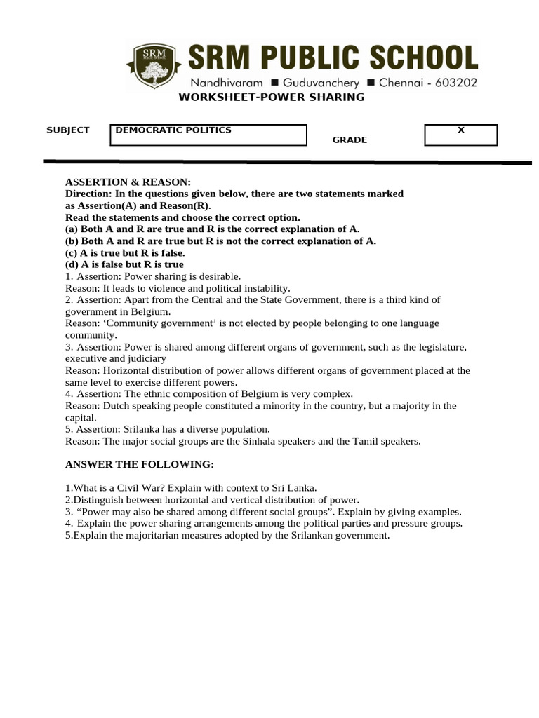 Power Sharing-Worksheet | PDF