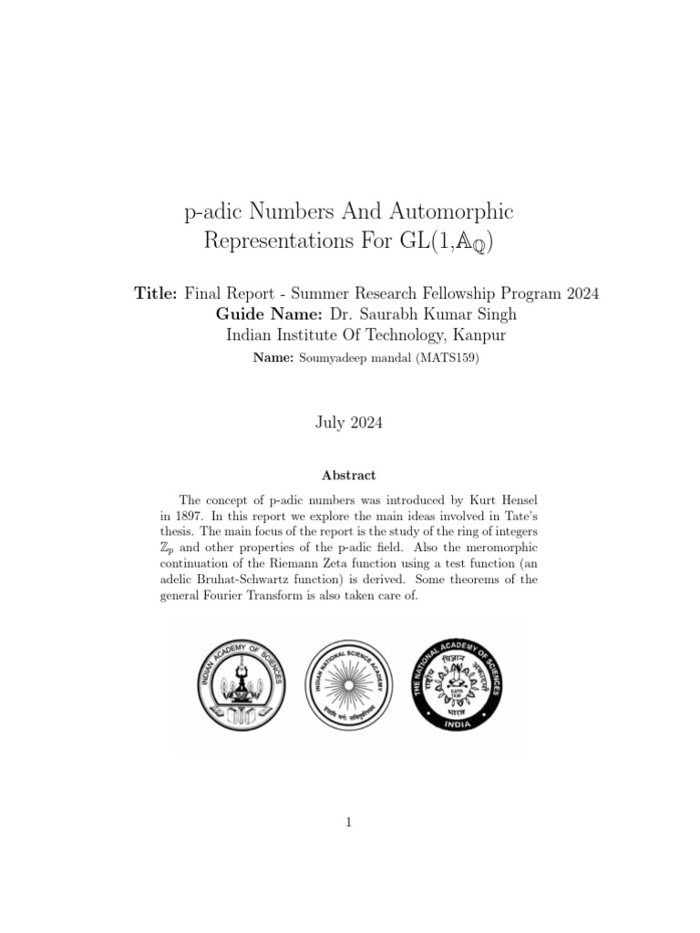 P-Adic Numbers and Automorphic Forms On GL (1, A - Q) | PDF | Field ...